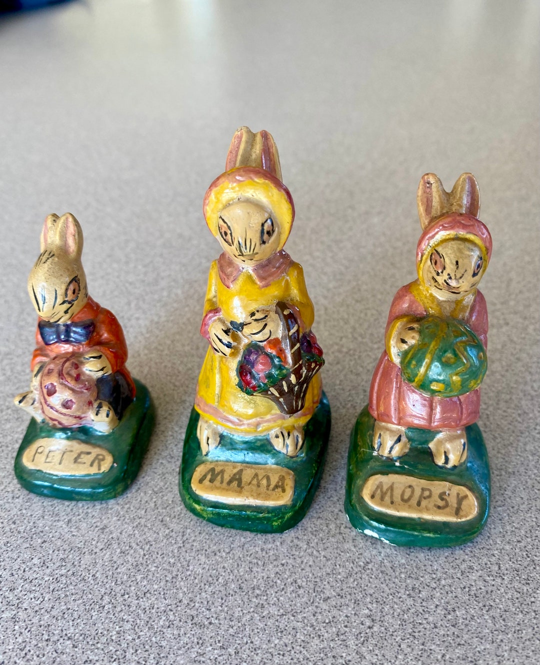 Vintage Peter Rabbit Hand Painted Plaster Cast Figurines - Mopsy, Mamma ...