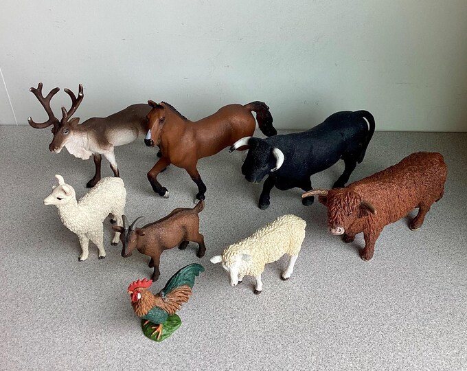 Schleich Animal Farm Animal Figurines- Horse, Cattle, Sheep Llama ...