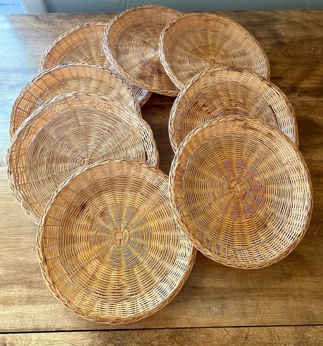 Wicker Rattan Paper Plate Holders Set of 8 Wicker Plates Vintage Picnic ...
