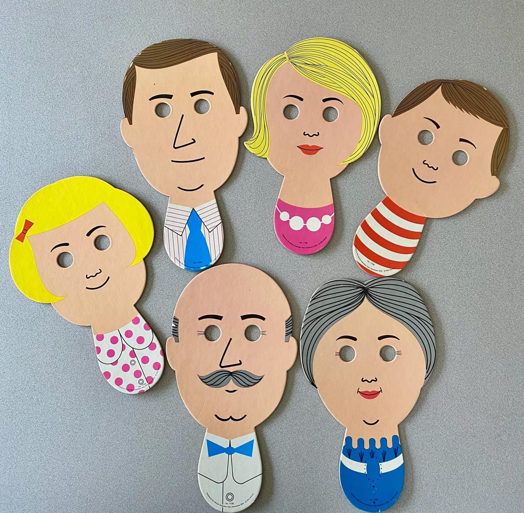 Retro/vintage Cardboard Face Puppets - Lifesize Set of 6 Family Masks ...