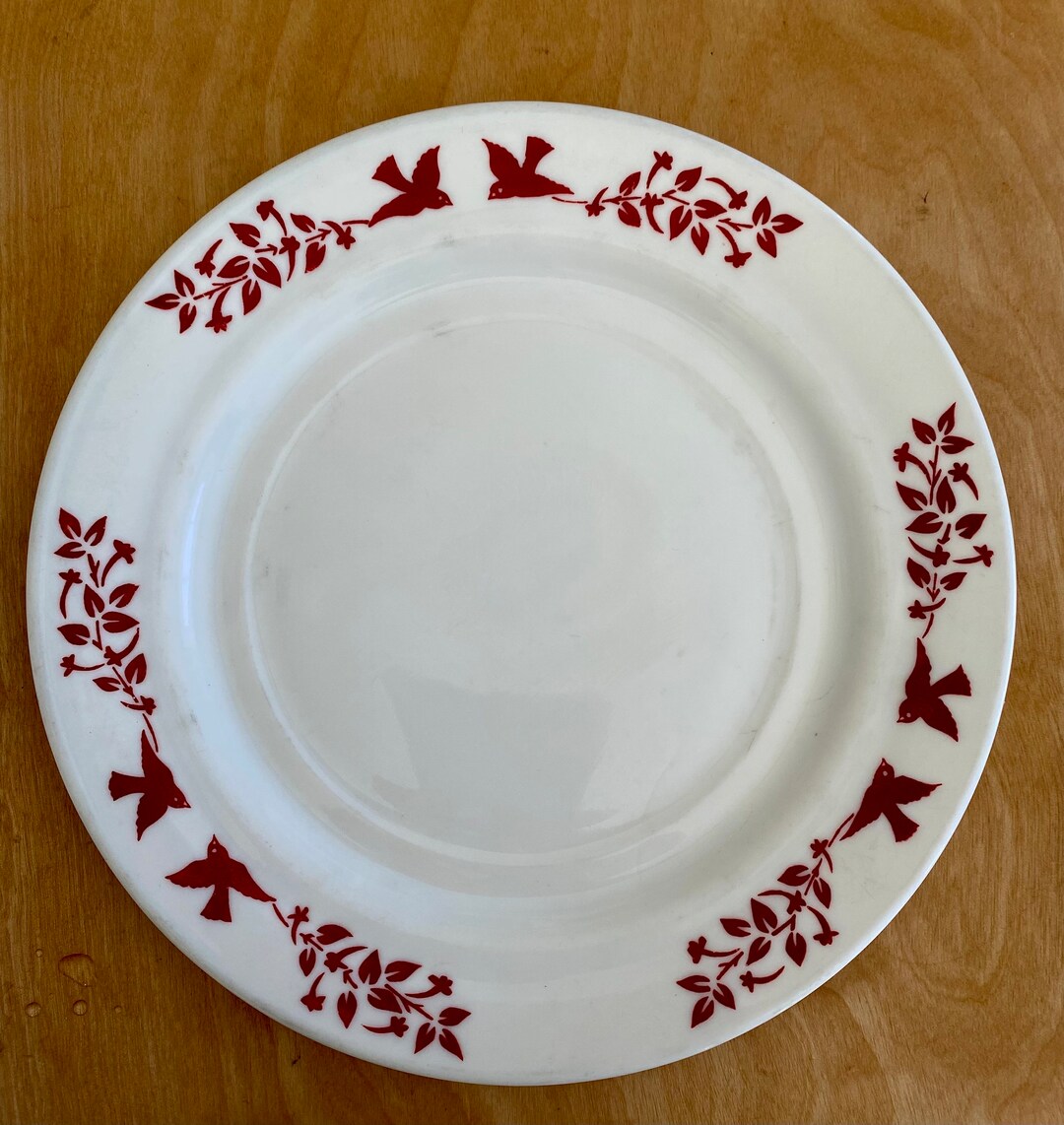 Set of 4 Vintage White Milk Glass Plates With Red Birds and Branches ...