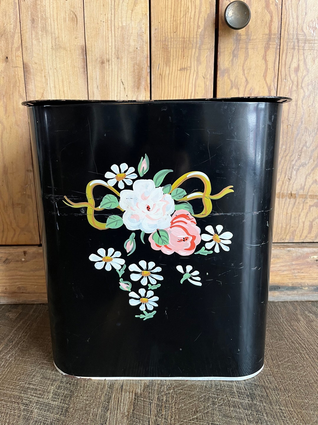 Vintage Black Metal Box With Hand-painted Flowers Air Vents - Etsy