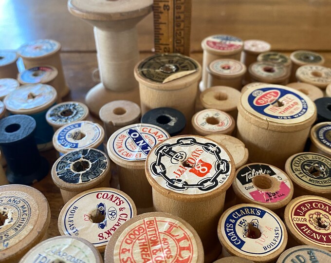 Vintage Wooden Thread Spools DIY Wooden Craft Spools Old Sewing Notions ...