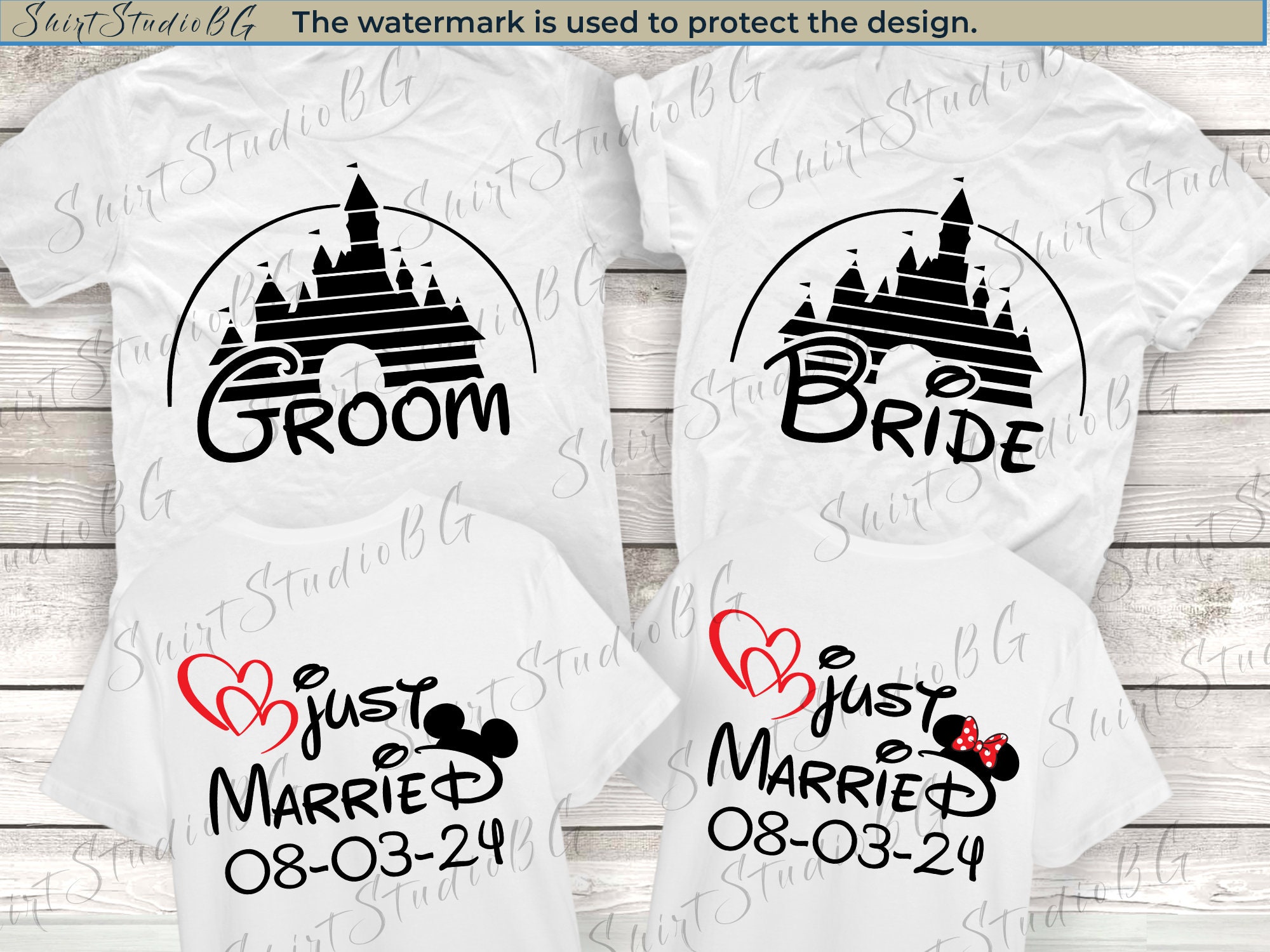 Custom Disney Just Married Shirts, Bride and Groom Honeymoon Matching ...