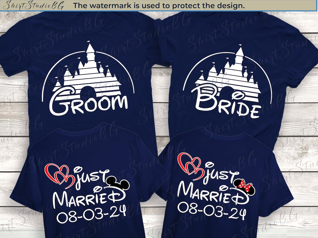 Custom Disney Just Married Groom and Bride Shirts, Disney Honeymoon ...