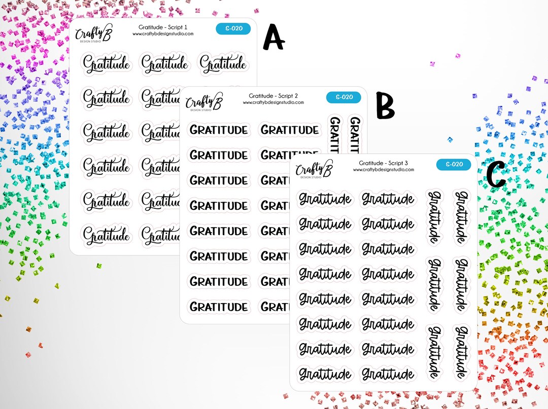 Gratitude Script Sampler Sticker Deco Decorative Stickers - Etsy