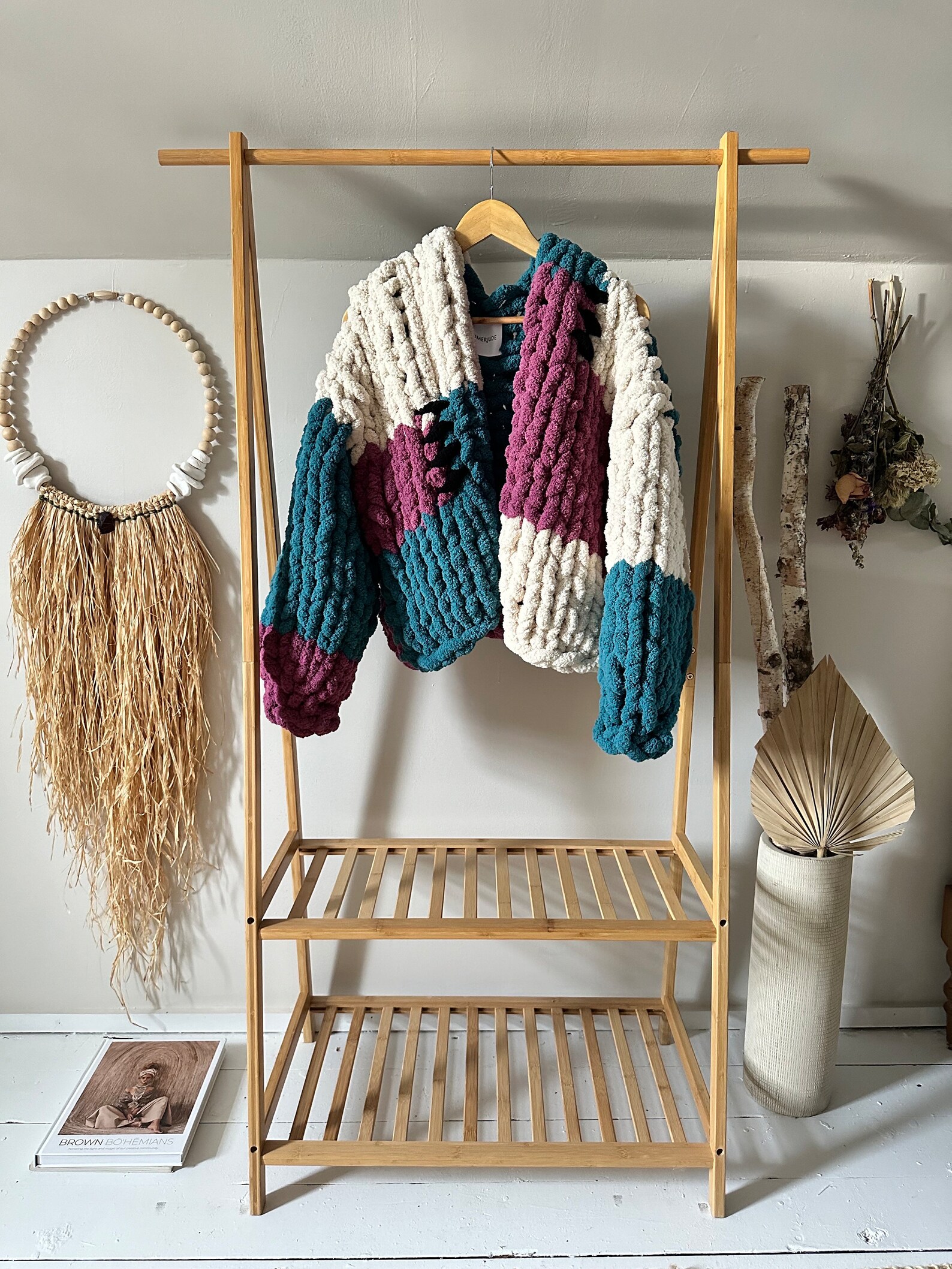 LARGE Chunky Chenille Knit Jacket teal/raspberry - Etsy