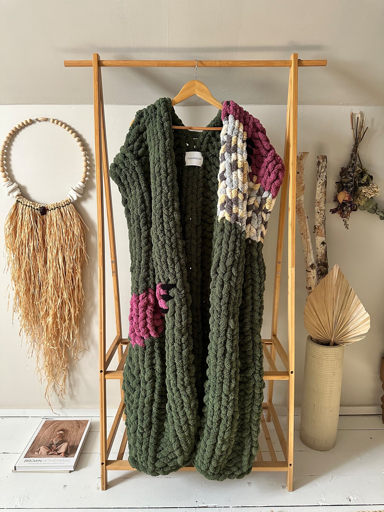 Chunky Chenille Knit Duster (green/multi) - Etsy