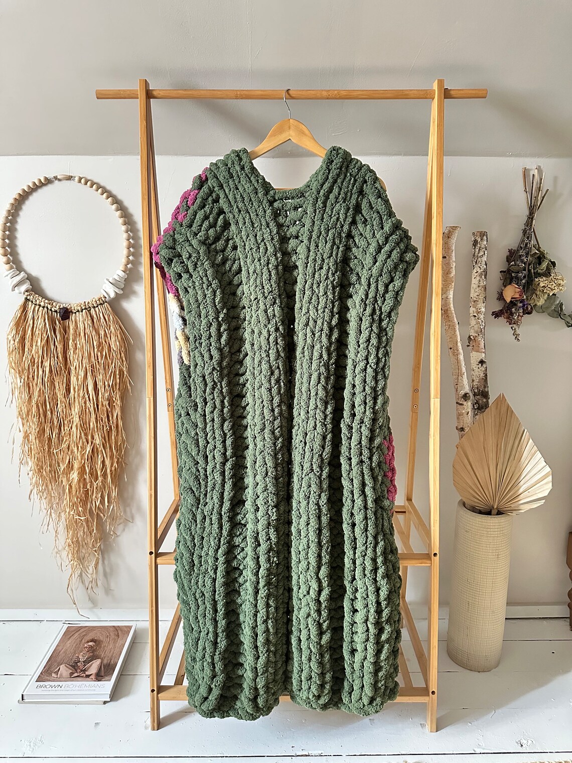 Chunky Chenille Knit Duster (green/multi) - Etsy