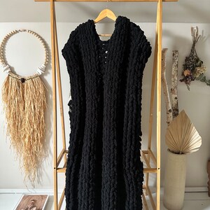 Chunky Chenille Knit Duster (black/green) - Etsy
