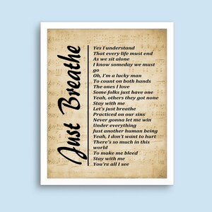 Just Breathe - Lyrics on Sheet Music Background, Song Lyrics Wall Art ...