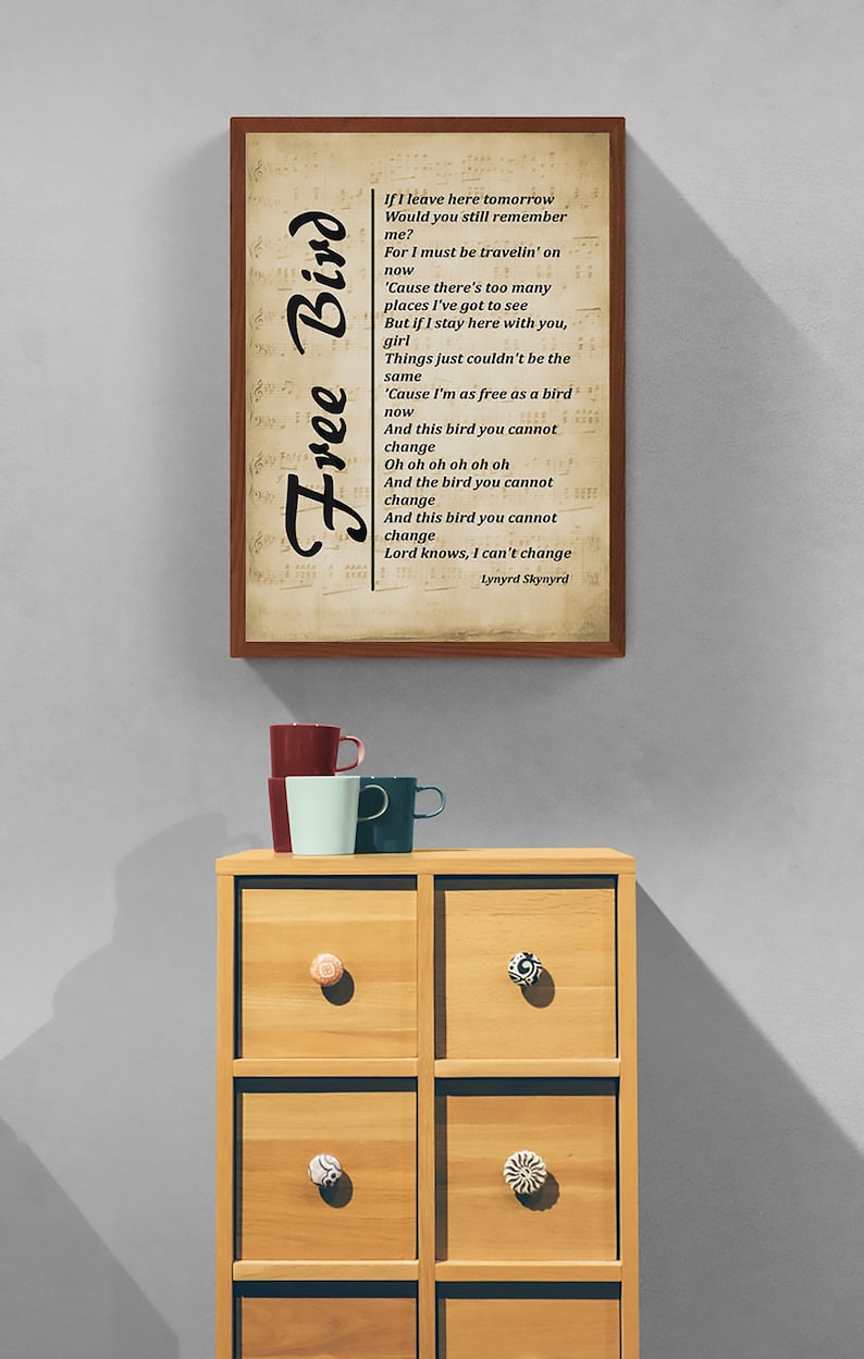 Free Bird Song Lyrics Picture, Digital Print, Free Bird Wall Hanging ...
