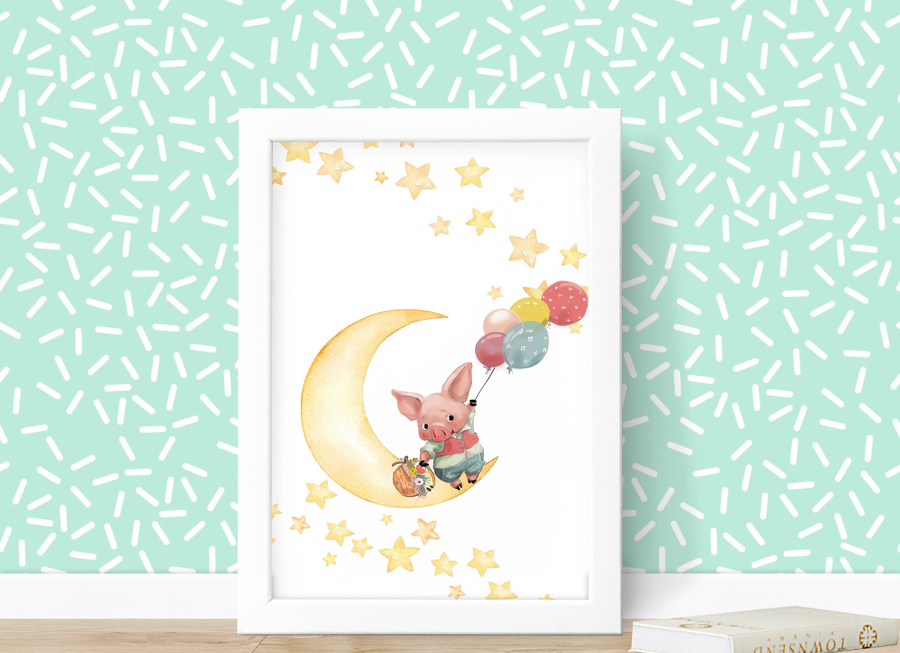 Nursery Wall Art Digital Download A Pig on the Moon Great | Etsy