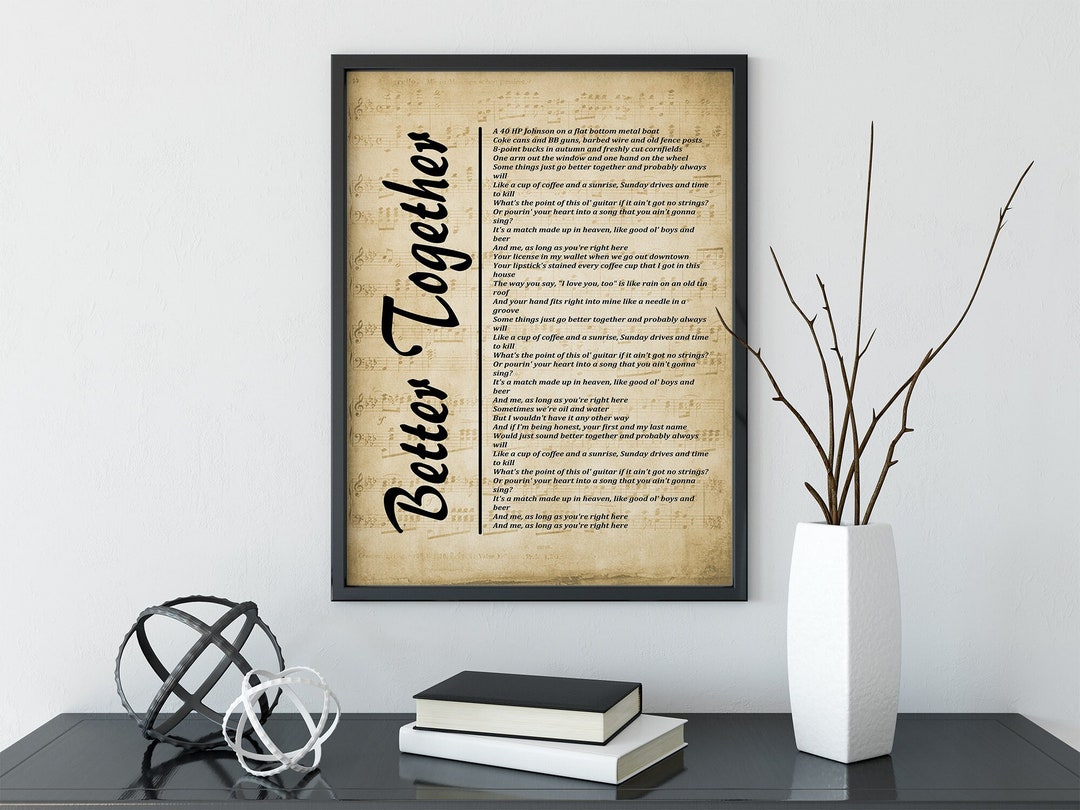 Better Together, Lyrics on Sheet Music Print, Luke Combs Wall Art, Song ...