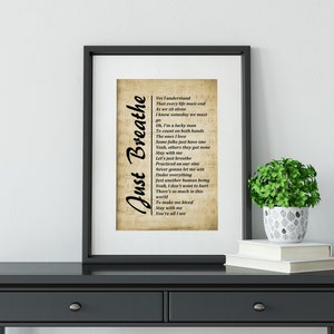 Just Breathe Lyrics on Sheet Music Background, Song Lyrics Wall Art ...