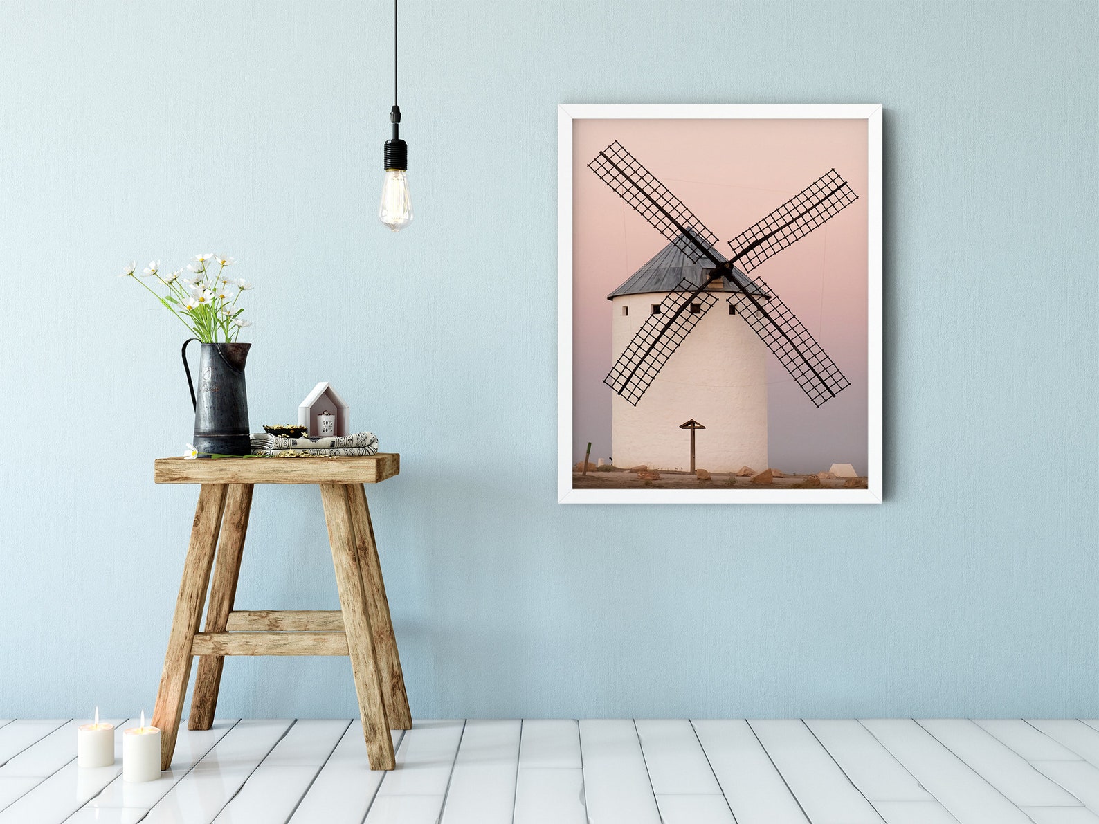 Windmill Picture on Pink Great Scenery Print for Your Office - Etsy