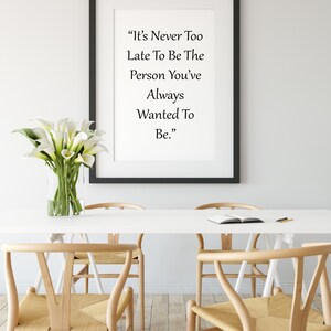 Inspirational Wall Art Printable, It's Never Too Late Quote for Living ...