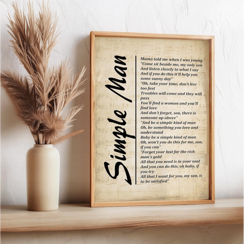 Simple Man Lyrics Sheet Music Art Print (digital Download) - Etsy