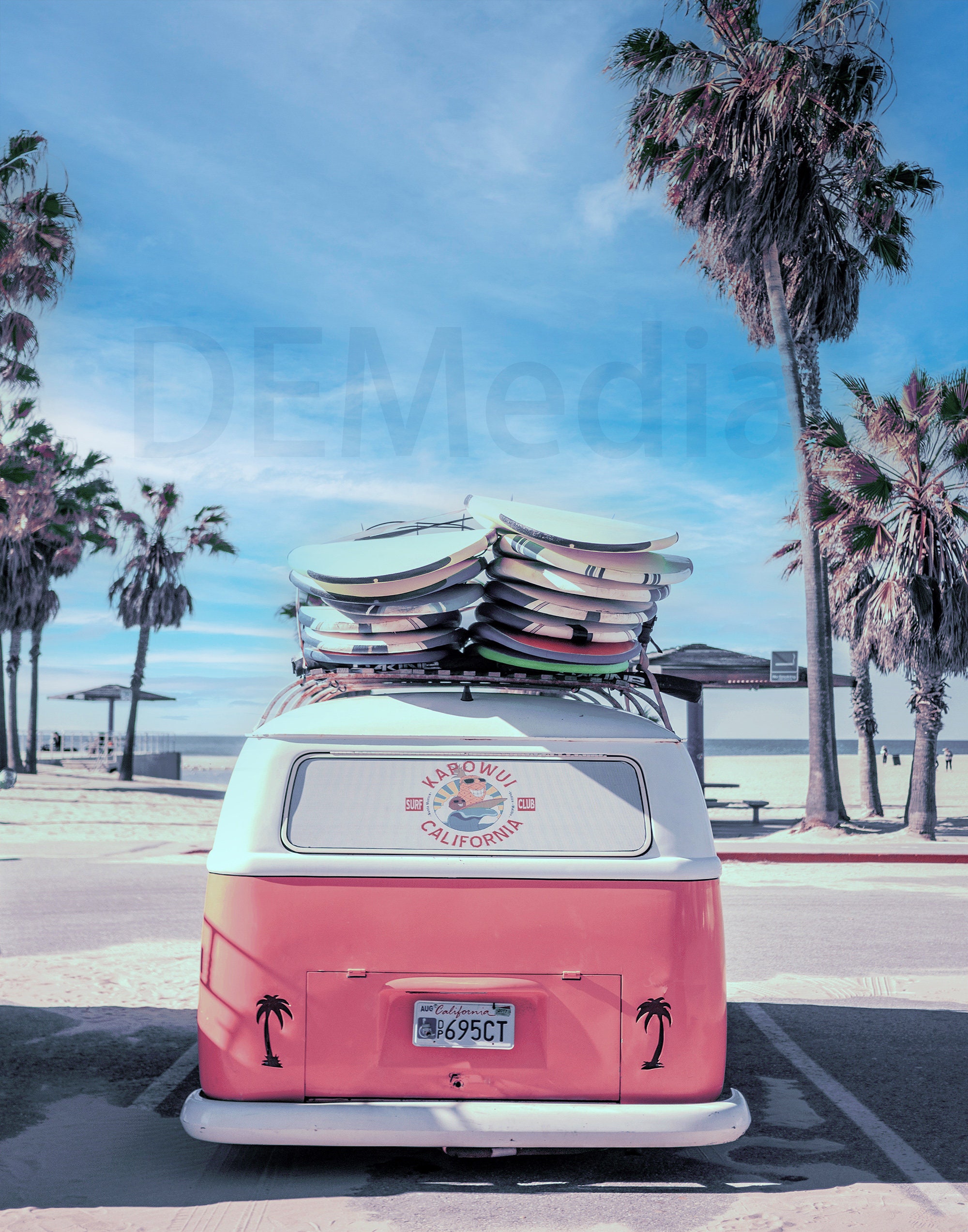 Pink Surfer Van at Beach Art Print Digital Picture Wall - Etsy