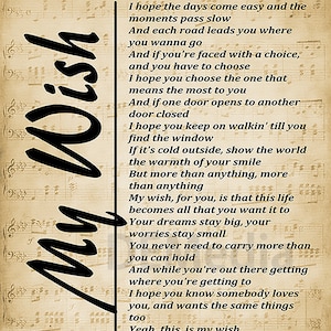 Rascal Flatts 'my Wish' Lyrics Sheet Music Art Print - Etsy
