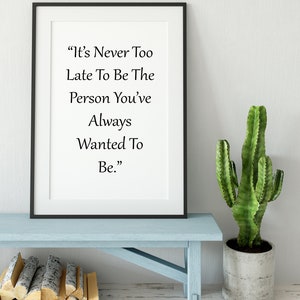 Inspirational Wall Art Printable, It's Never Too Late Quote for Living ...