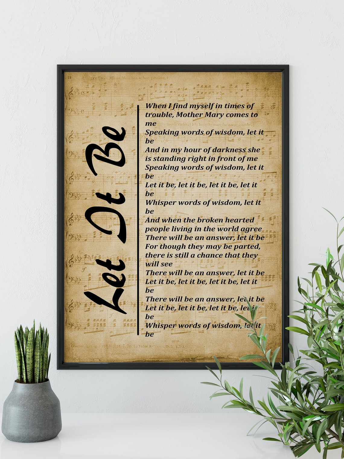 Let It Be Song Lyrics Print Wall Art Print Digital - Etsy