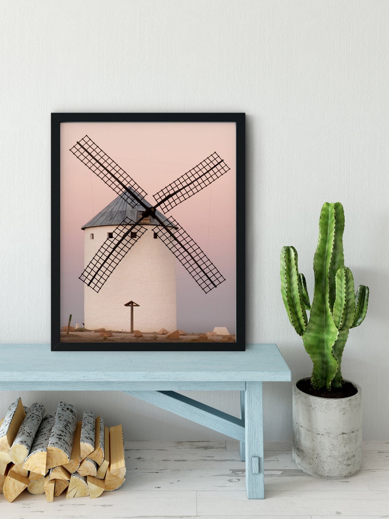 Windmill Picture on Pink Great Scenery Print for Your Office - Etsy