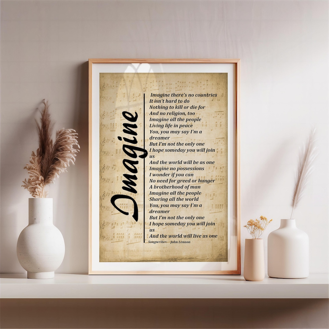 Imagine Song Lyrics Print on Sheet Music Background, Wall Art Print ...