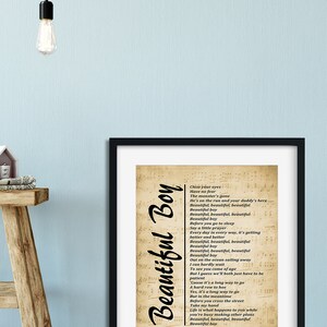 Beautiful Boy Lyrics on Sheet Music, Lyrics Picture Print Wall Décor ...