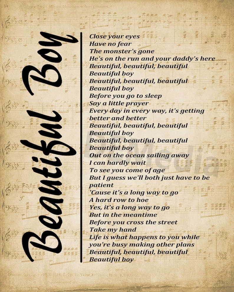 Beautiful Boy Lyrics on Sheet Music Digital Download Lyrics - Etsy