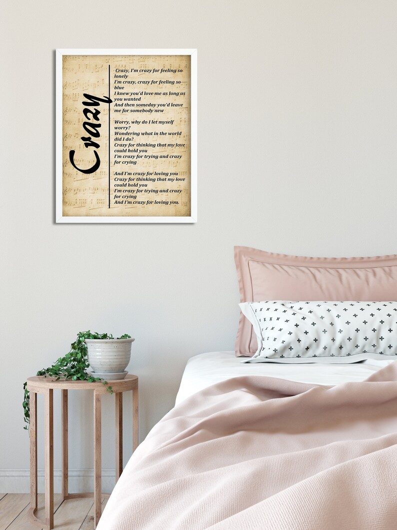 Song Lyrics Print Crazy Patsy Cline Wall Art Print Digital - Etsy