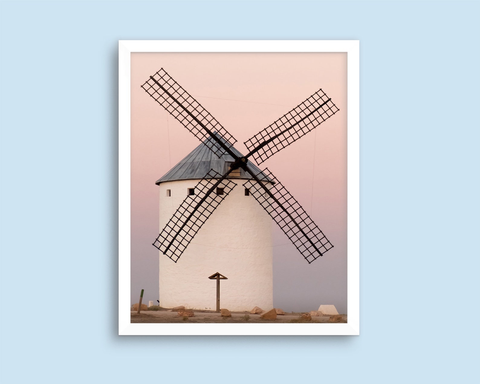 Windmill Picture on Pink Great Scenery Print for Your Office - Etsy