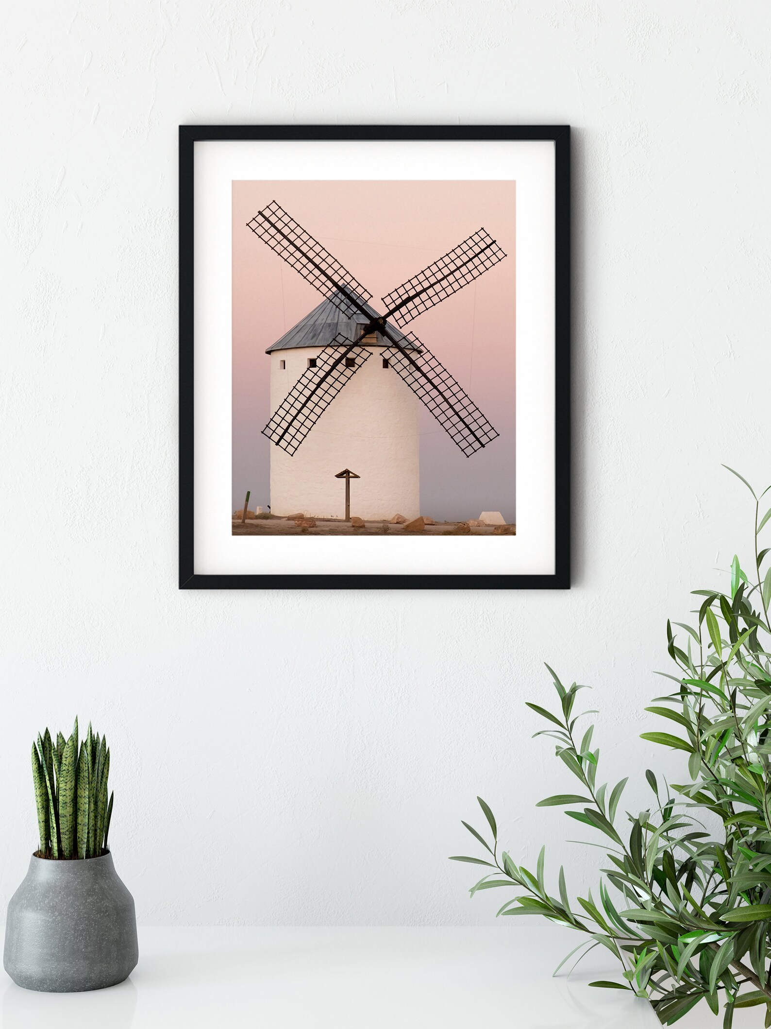 Windmill Picture on Pink Great Scenery Print for Your Office - Etsy