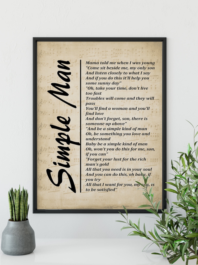 Simple Man Lyrics on Sheet Music Digital Download Lyrics - Etsy