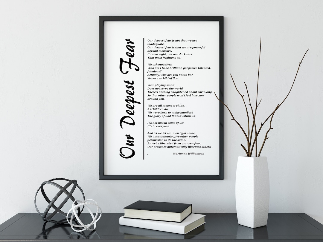 Our Deepest Fear Poem Print: Marianne Williamson Quote (digital ...