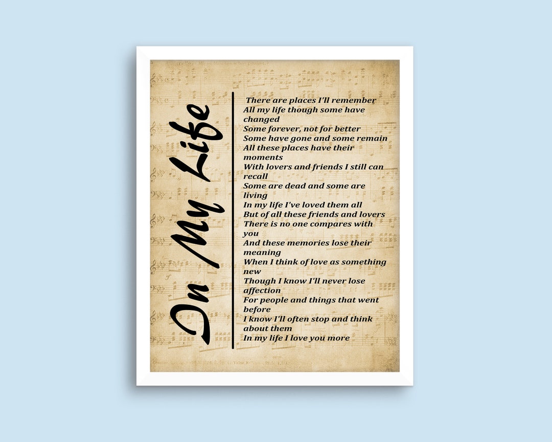 In My Life - Lyrics on Sheet Music Background, Song Lyrics Wall Art ...