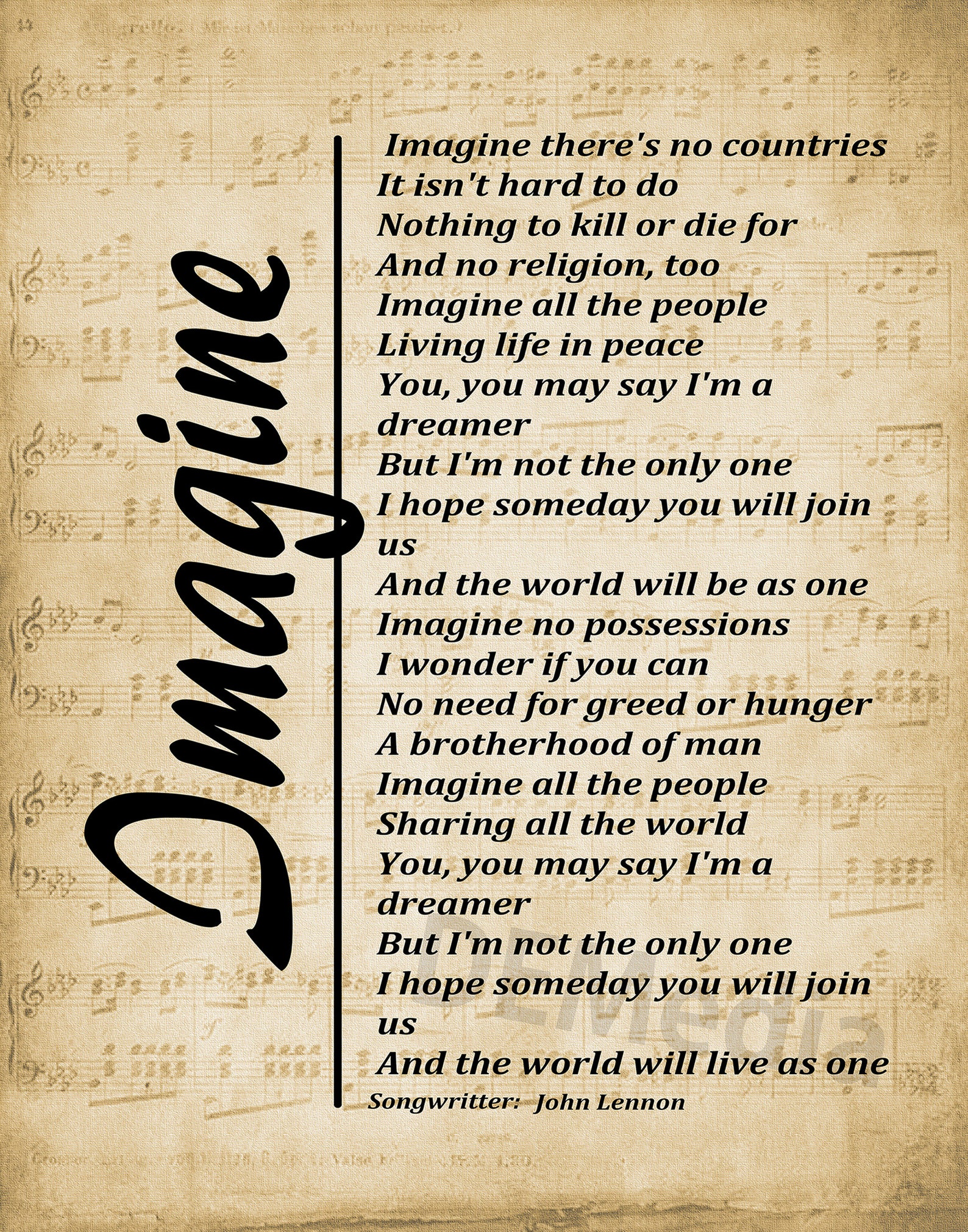 Imagine Lyrics Song Lyrics on Sheet Music Background - Etsy