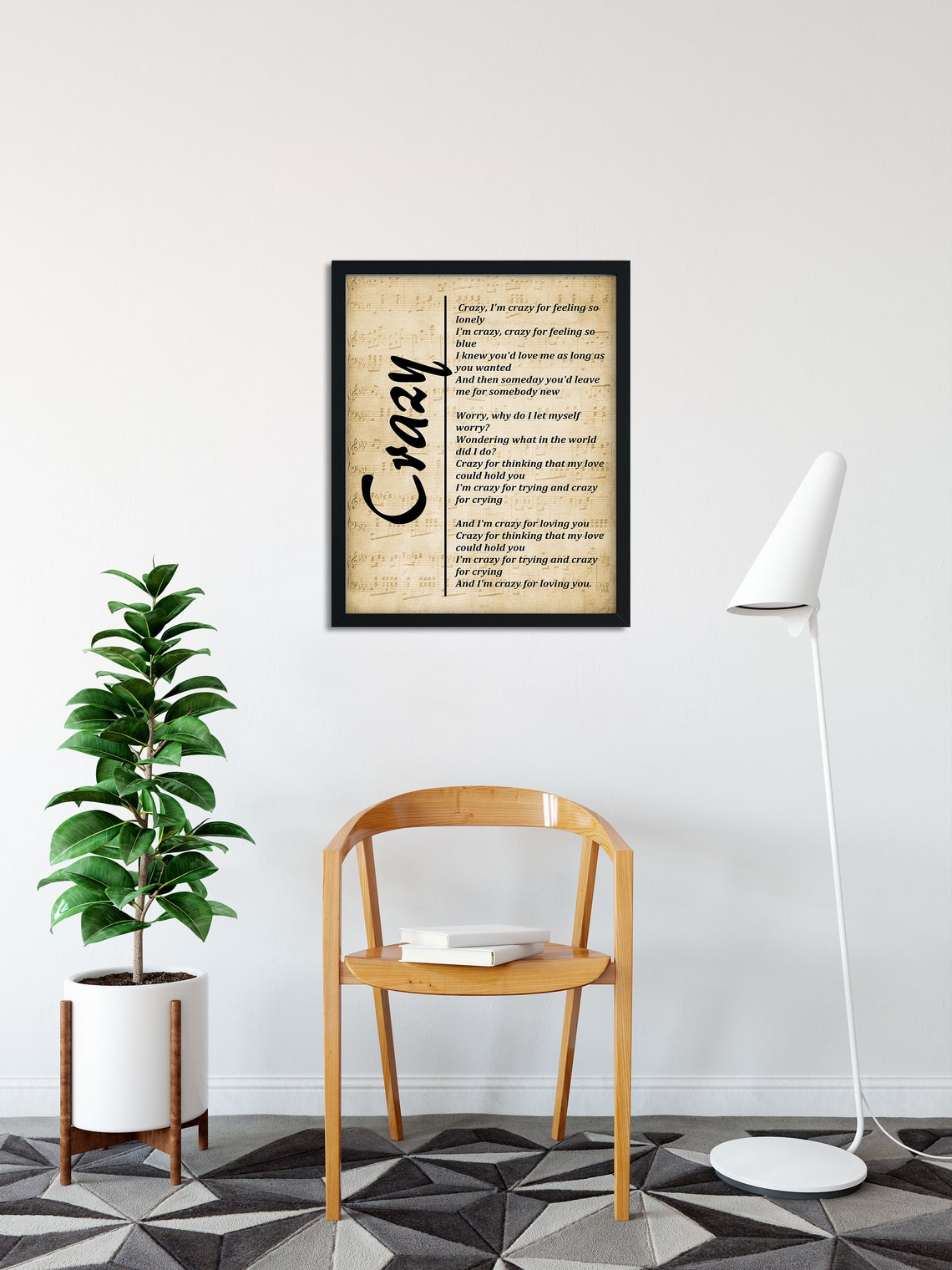 Song Lyrics Print Crazy Patsy Cline Wall Art Print Digital - Etsy