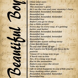 Beautiful Boy, Song Lyrics on Sheet Music Background, Wall Art, Music ...