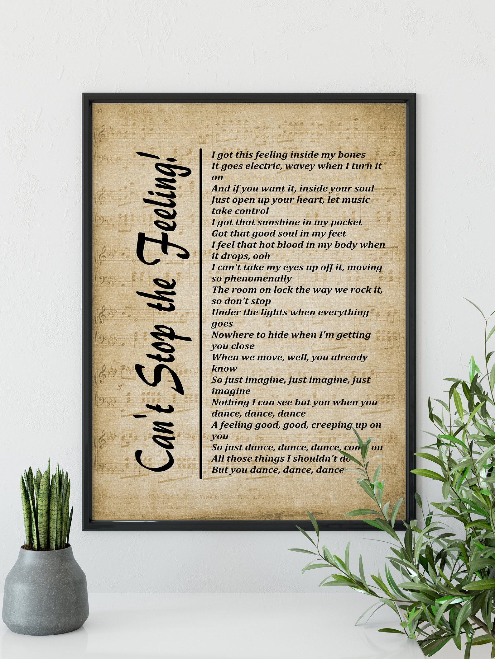 Music Lyrics Wall Art, Can't Stop This Feeling on Sheet Music ...
