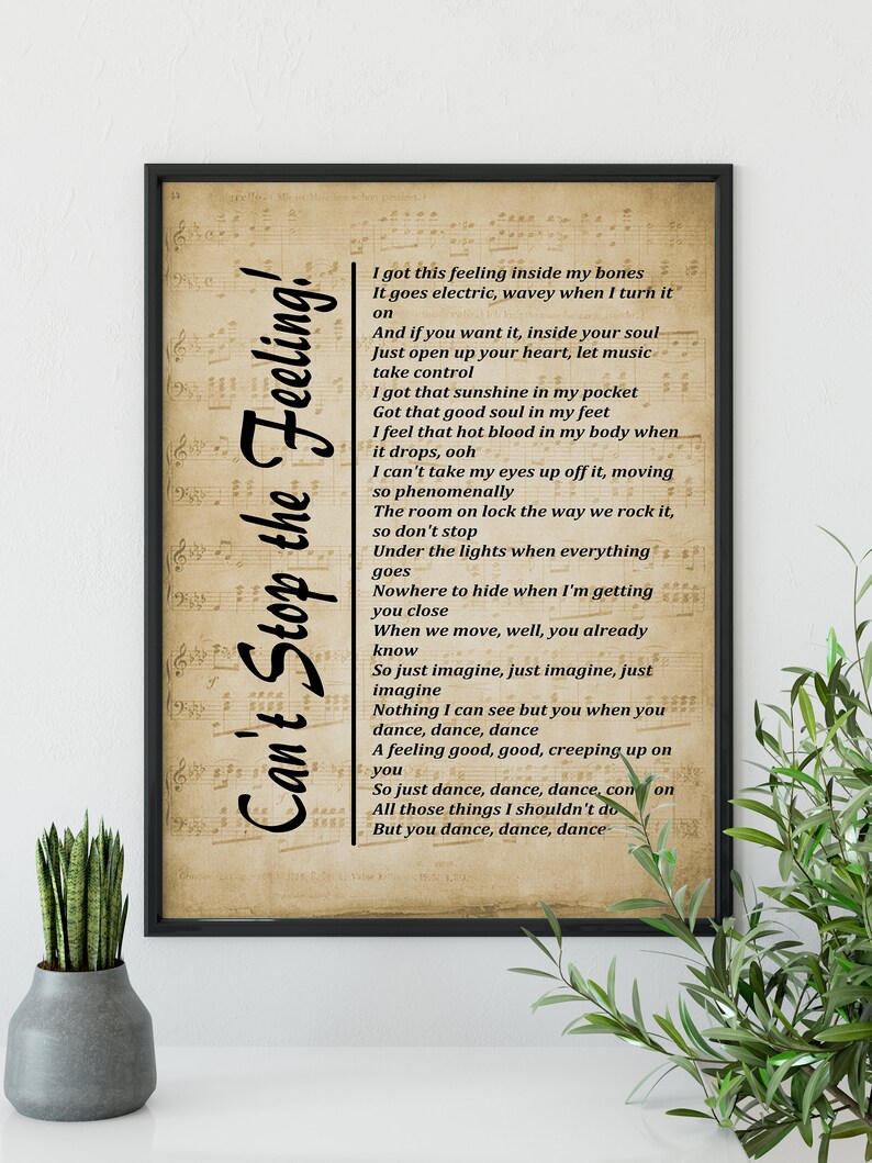 Can't Stop This Feeling Lyrics Print: Sheet Music Wall Art - Etsy