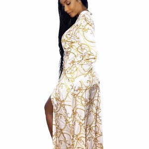 White and Gold Baroque Long Robe With Pockets, Housecoat, Duster ...