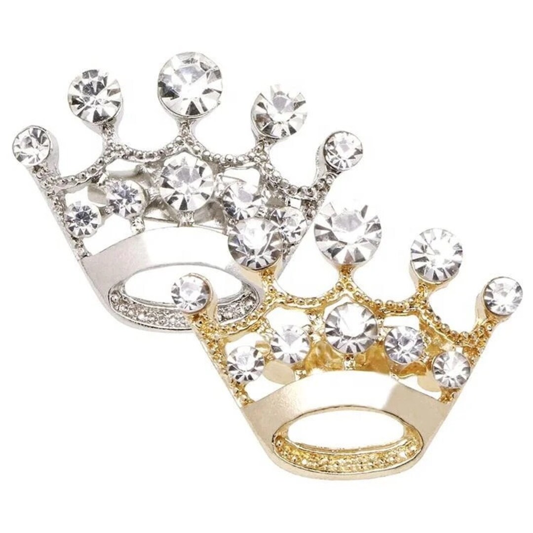Silver or Gold Crown Pin, Brooch, Lapel Clothes Pin, With Rhinestones ...