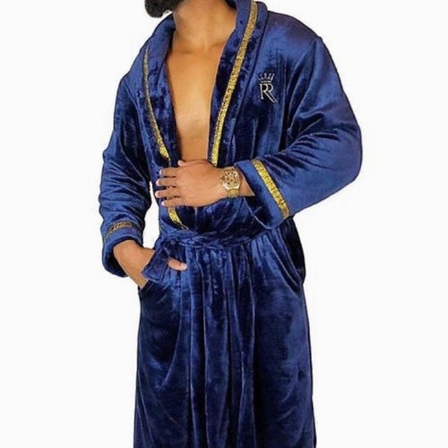 Royal Burgundy Men's Robe With Gold Greek Key Trim Soft - Etsy