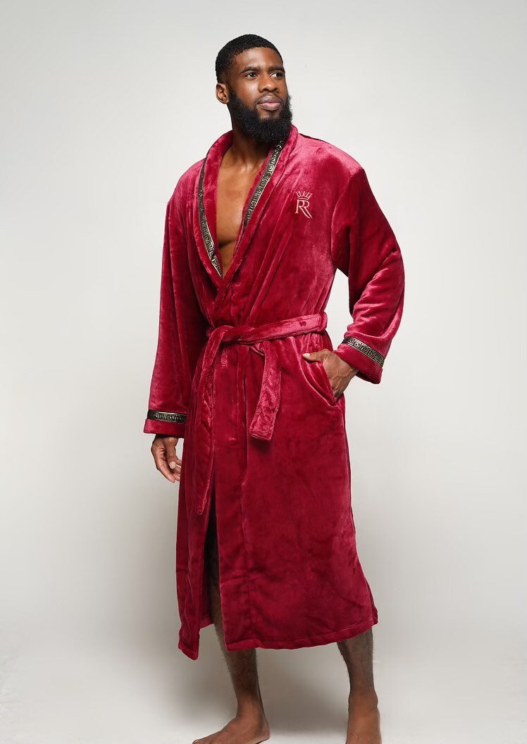 Royal Burgundy Men's Robe With Gold Greek Key Trim Soft | Etsy