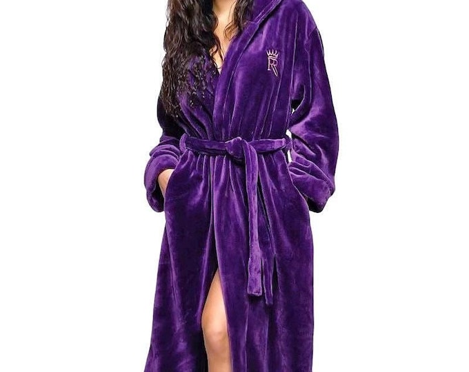 Women's Purple Hooded Royalty Robe, Super Soft Fleece Spa Robe With ...