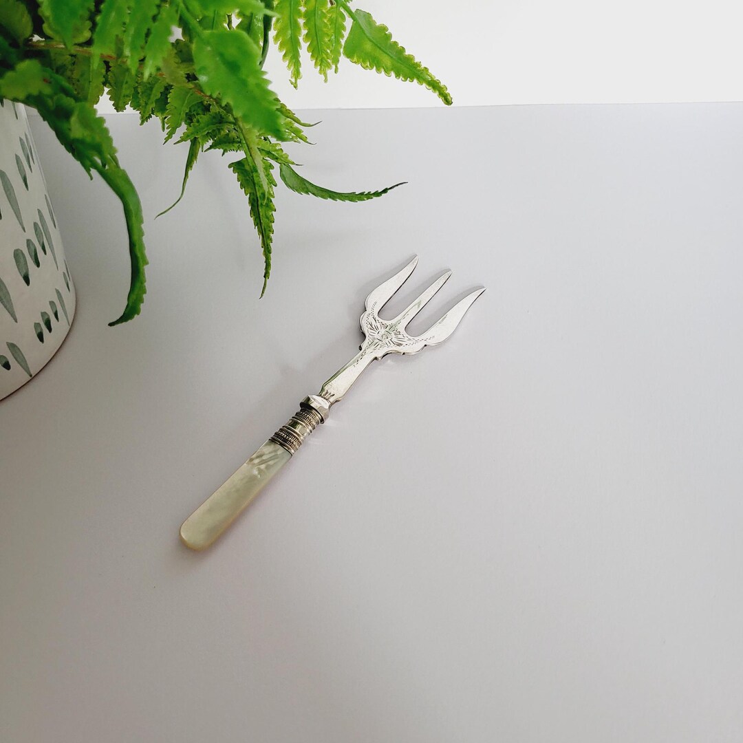 Ornate Short Mother of Pearl Handled Meat / Bread Fork / Buffet Fork ...