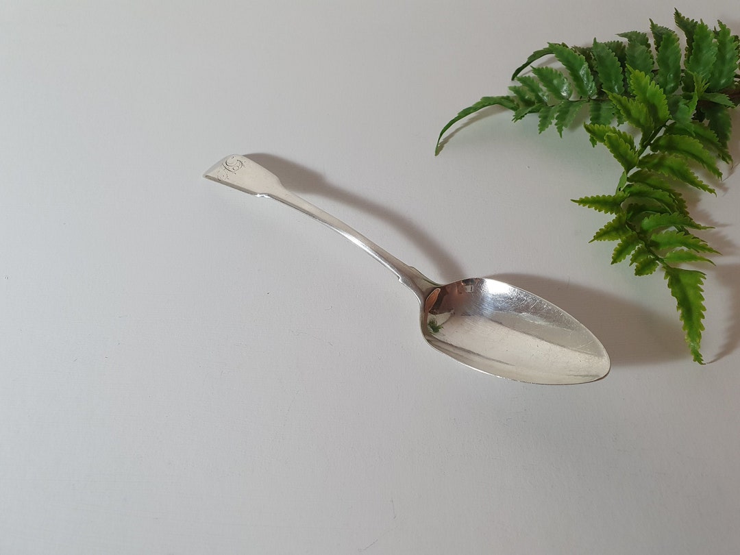 Large Antique Solid English Silver Fiddle Back Georgian Table / Serving ...