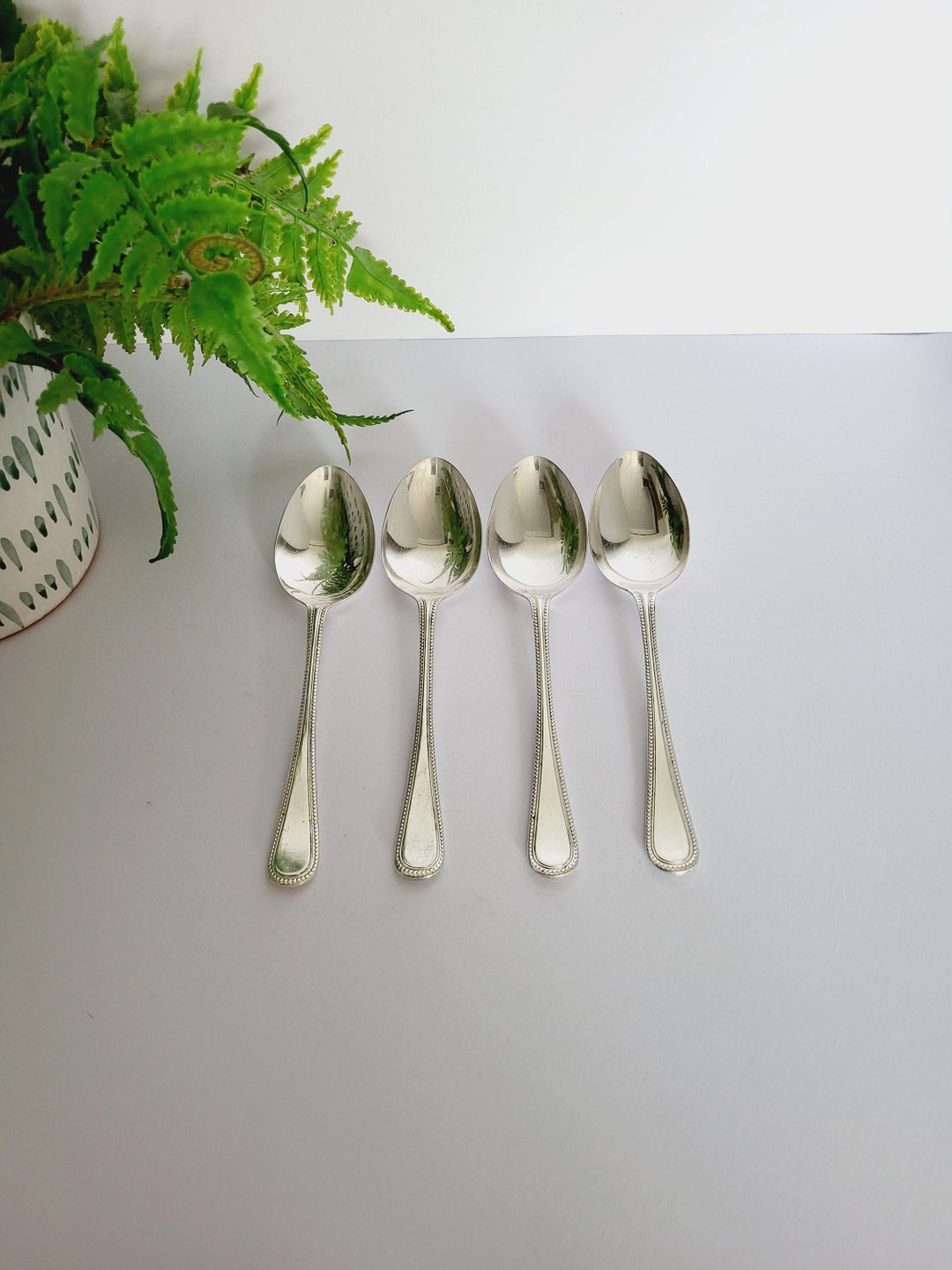 Set of 4 Silver Plated Beaded Pattern 'EPNS' Dessert Spoons - 18 Cm ...