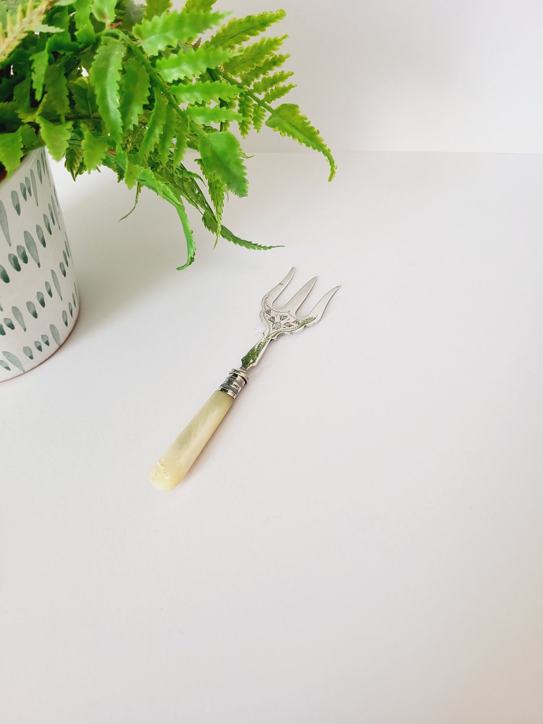 Ornate Mother of Pearl Handled Meat / Bread Fork / Buffet Fork ...
